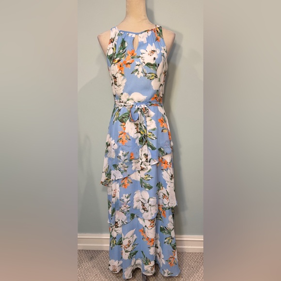 Cato | Dresses | Cato Chiffon Floral Blue Maxi Dress Size S | Poshmark
